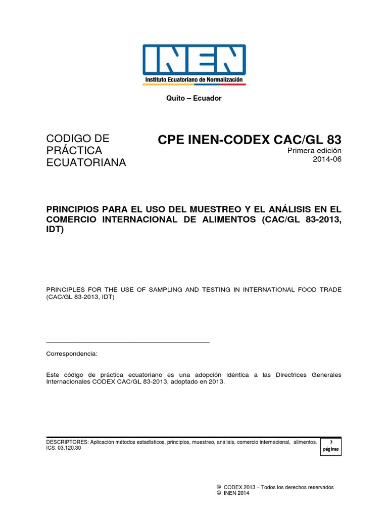 Cpe Inen Codex Cac GL 83 | PDF | Muestreo (Estadísticas) | Alimentos