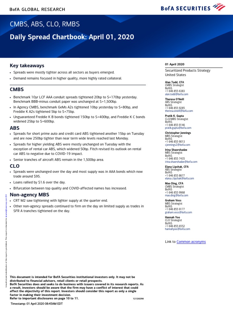BAML Spread Chart 1apr2020 | PDF | Commercial Mortgage Backed Security ...