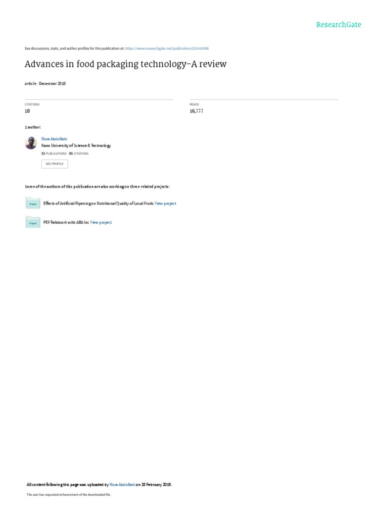 Advances in Food Packaging Technology | PDF | Biopolymer | Food ...