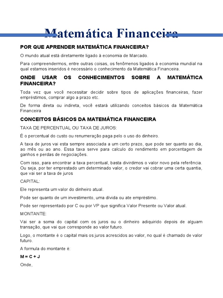 Fundamentos da Matemática Financeira | PDF | Juros | Finanças Matemáticas