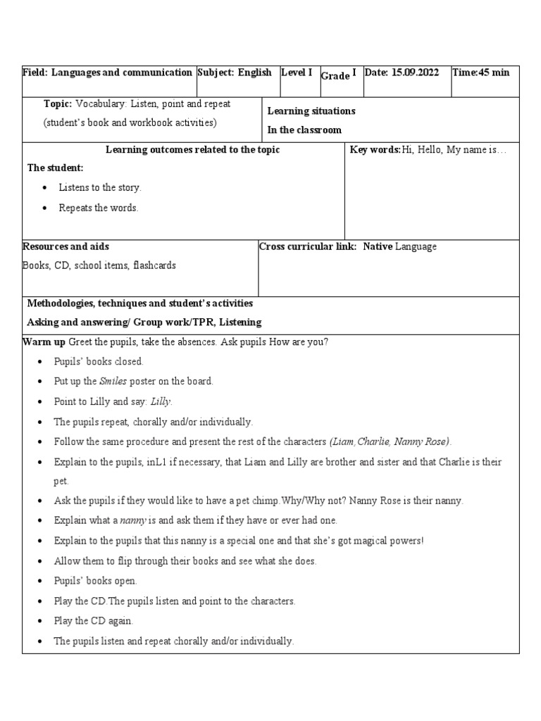 2.vocabulary Listen, Point and Repeat | PDF | Language Arts ...