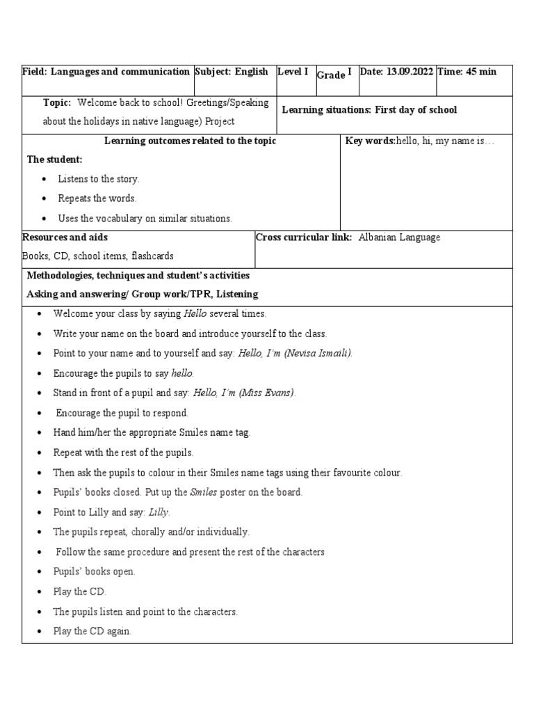 1.welcome Back To School! | PDF | Vocabulary | Learning