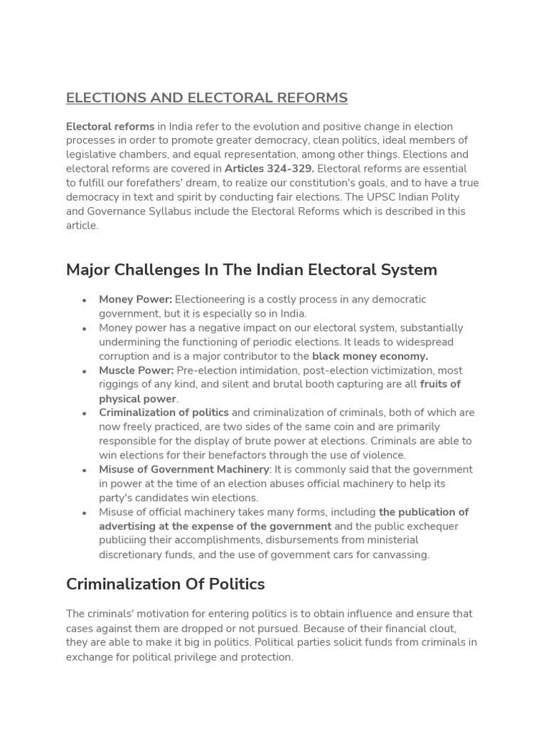 Elections and Electoral Reforms | PDF | Voting | Elections