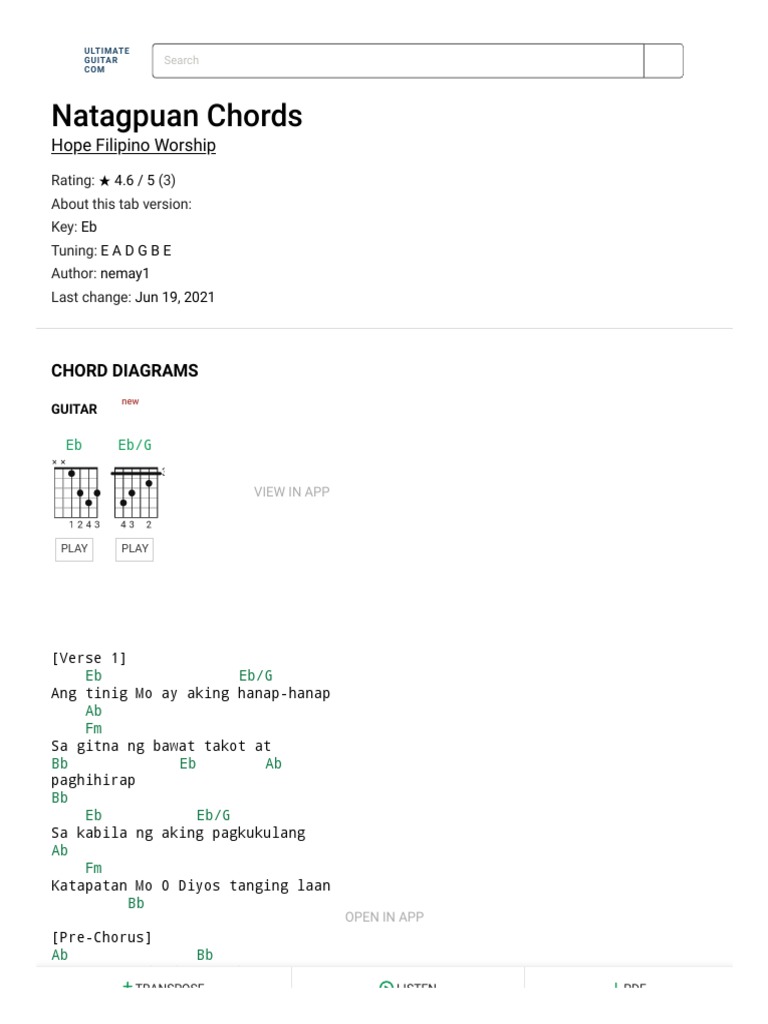 NATAGPUAN CHORDS by Hope Filipino Worship For Guitar, Ukulele, Piano at ...