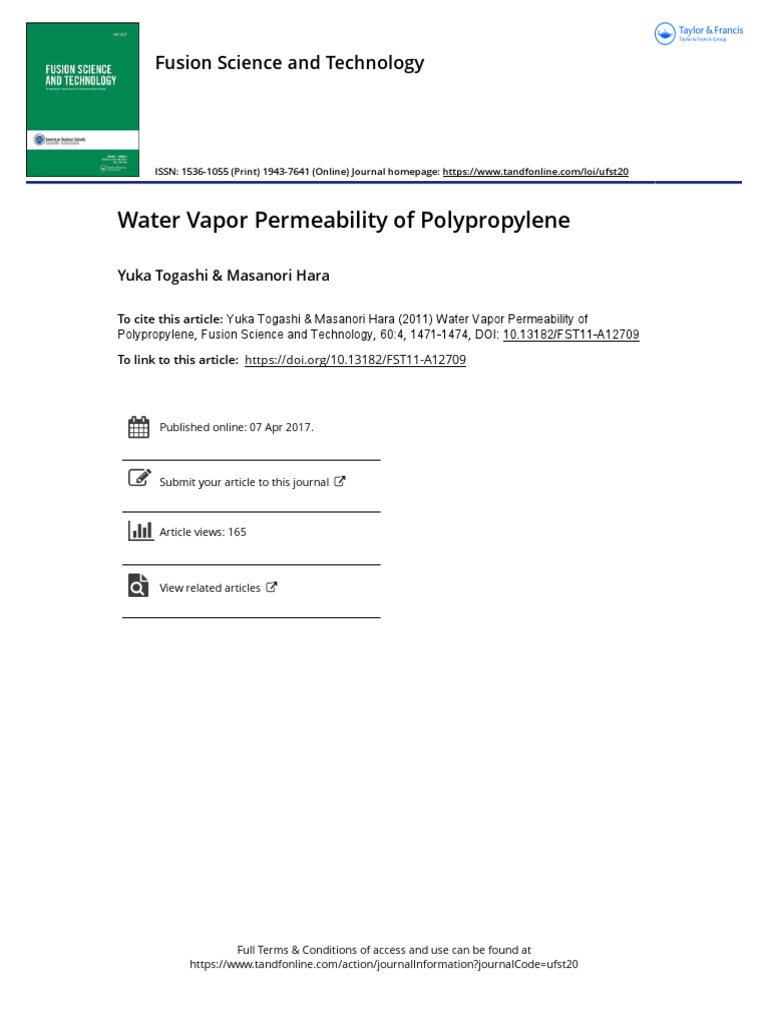 Water Vapor Permeability of Polypropylene | PDF | Water | Solubility