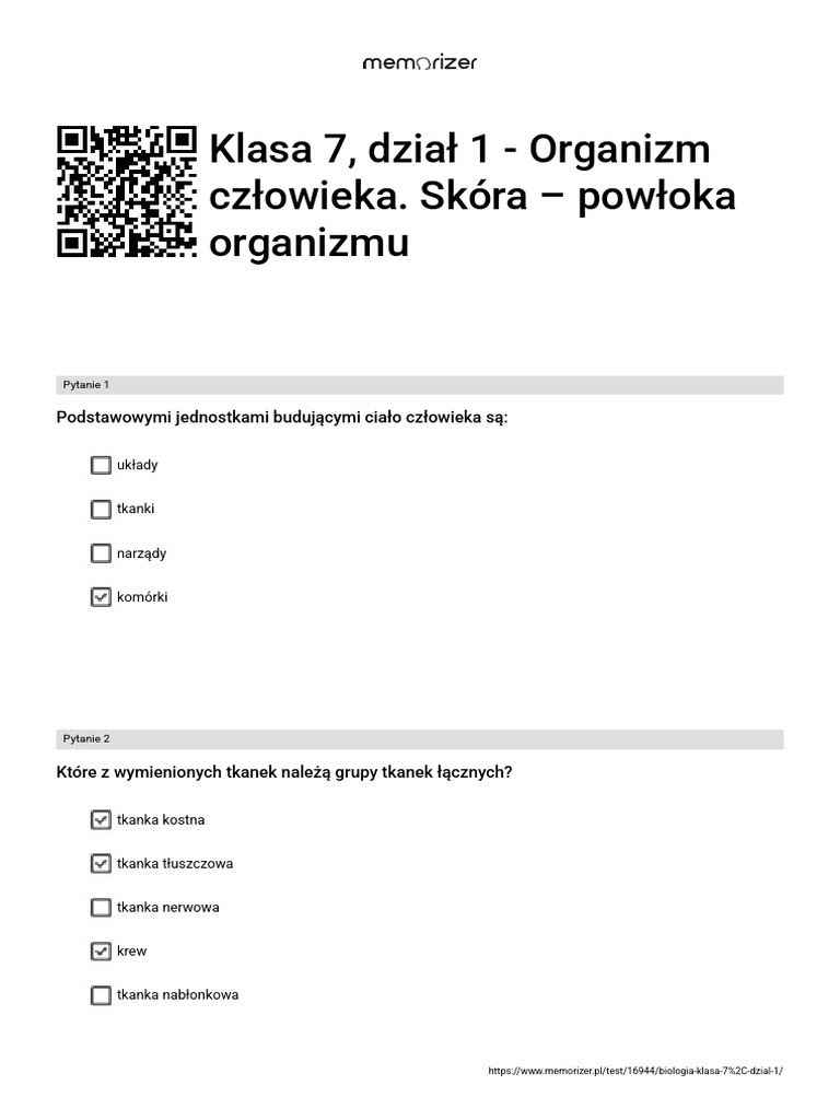 Klasa 7, Dział 1 - Organizm Człowieka. Skóra - Powłoka Organizmu ...