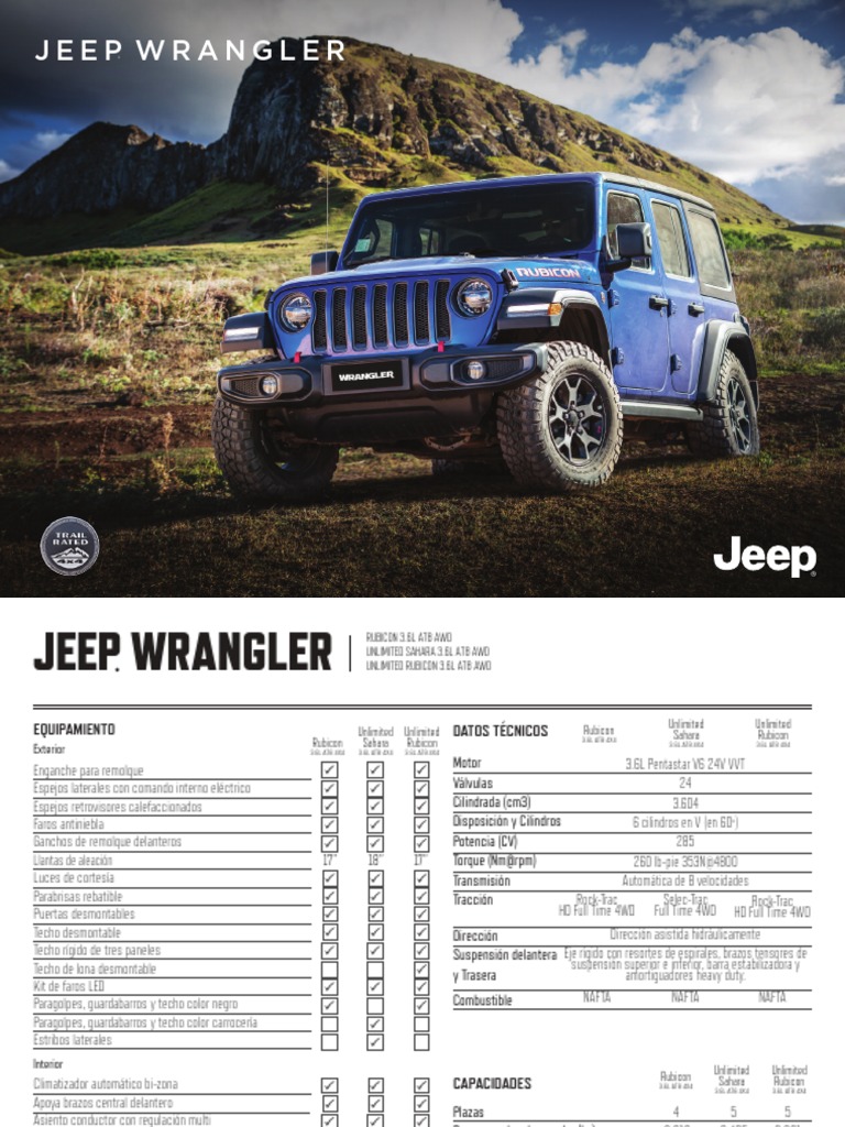 Jeep Wrangler Ficha Tecnica Web 26-07 | PDF | Tracción en las cuatro ruedas | todoterreno