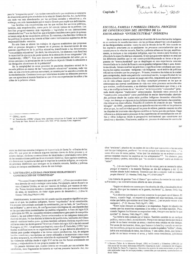 5.6. Achilli, E - Escuela. Familia y Pobreza Urbana - Cap 7 | PDF