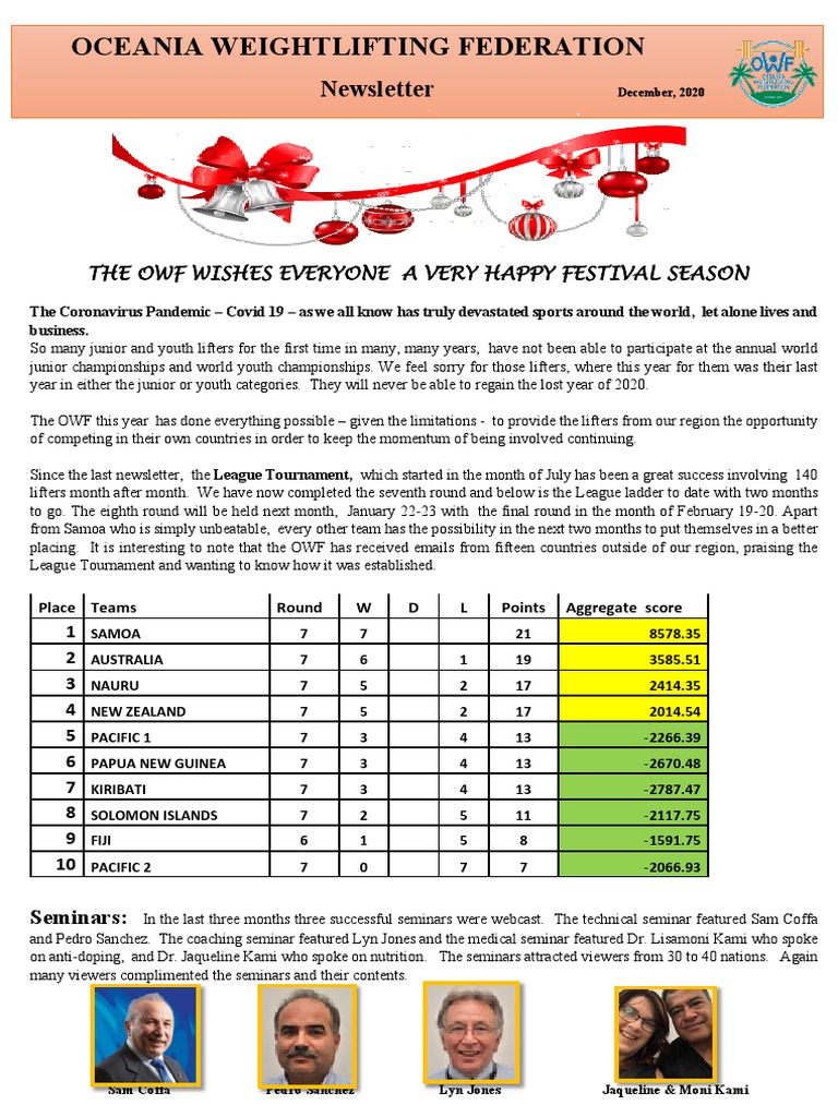 Oceania Weightlifting Federation: Newsletter | PDF | Multi Sport Events ...