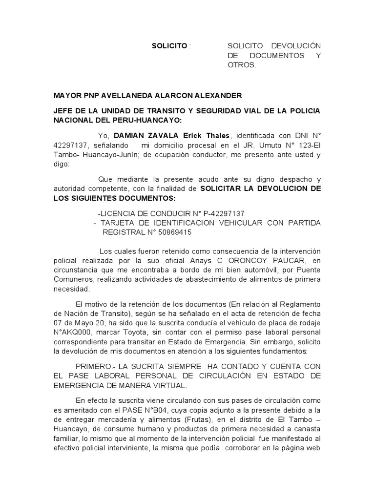 Solicit1 Sin Pit Decolucion de Documentos | PDF