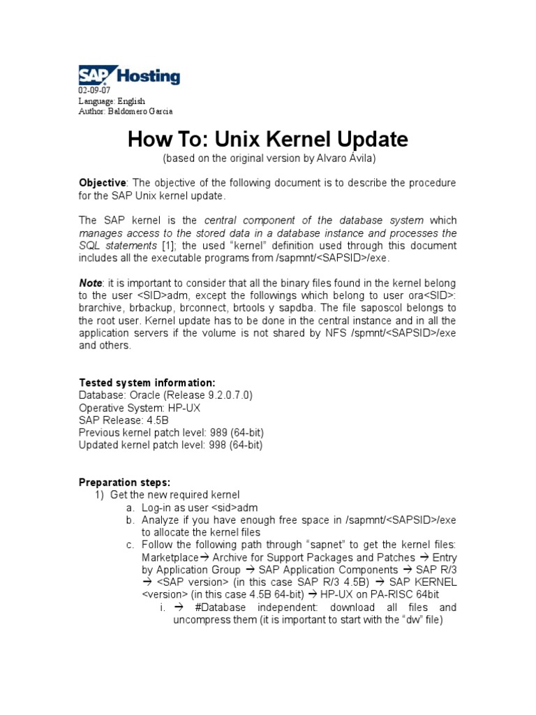 SAP Unix Kernel Update Guide | PDF | Databases | Computer File