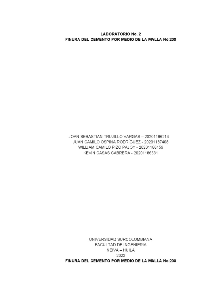 Informe No. 2 Mod. Finura Del Cemento | PDF | Cemento | Hormigón