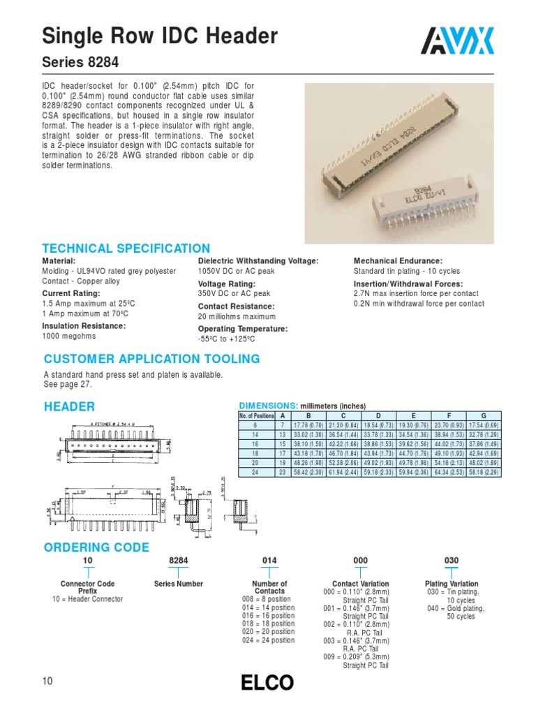 Single Row IDC Header: Elco Elco | PDF | Electrical Connector ...