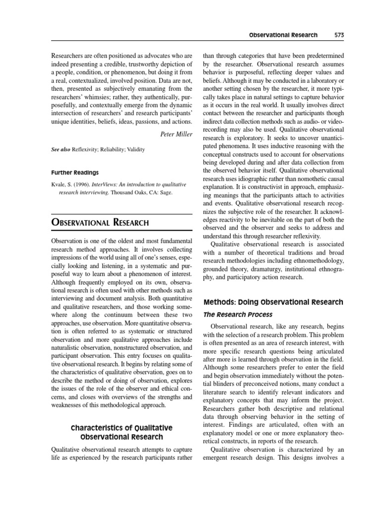 The Sage Encyclopedia of Qualitative Research - Observation | PDF ...