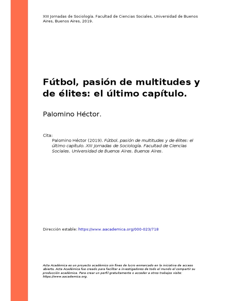 Palomino Héctor (2019) - Fútbol, Pasión de Multitudes y de Élites El ...