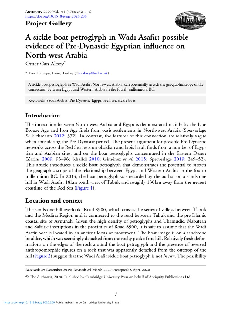 A Sickle Boat Petroglyph in Wadi Asafir - Possible Evidence of Pre-Dynastic Egyptian Influence ...