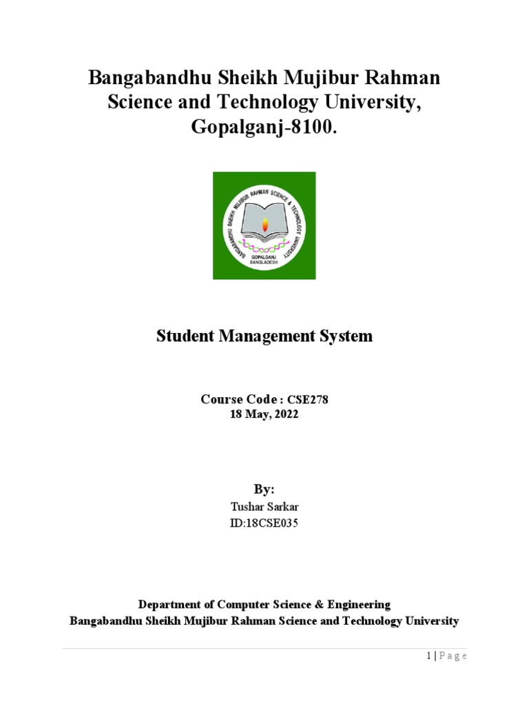 18CSE035 Report Student Management System | PDF | Java (Programming Language) | Information ...