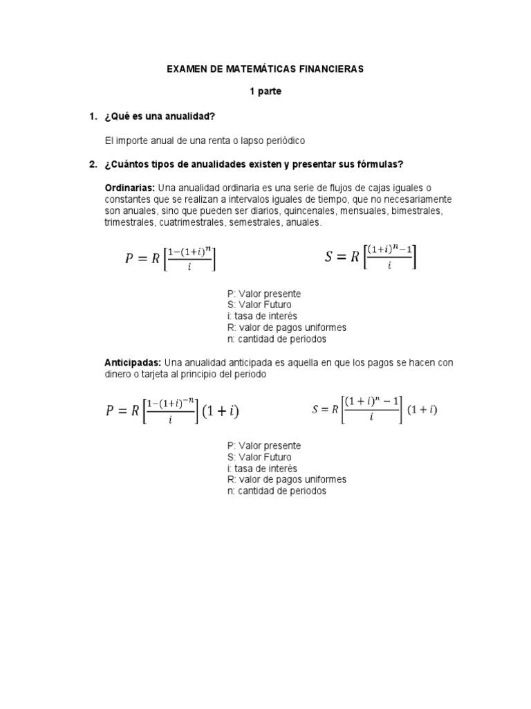 Examen de Matematicas Financieras | PDF | Tasa interna de retorno | Depreciación