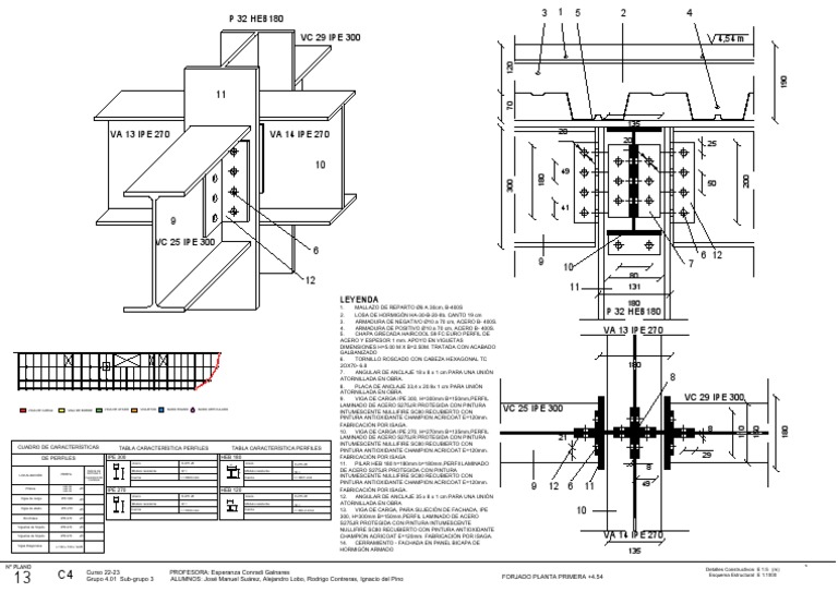 Esquema estructural de una losa de hormigón armado con detalles de las armaduras y elementos de ...