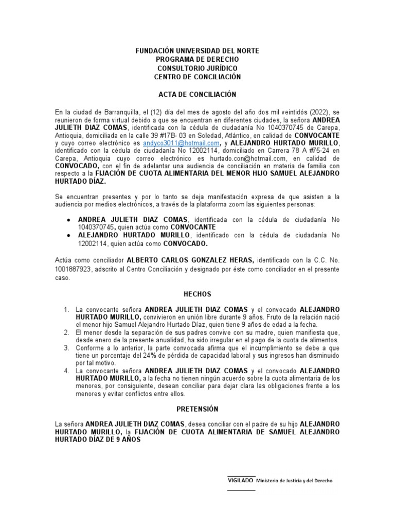 ACTA DE CONCILIACIÓN - Andrea Julieth | PDF | Política | Ciencias sociales