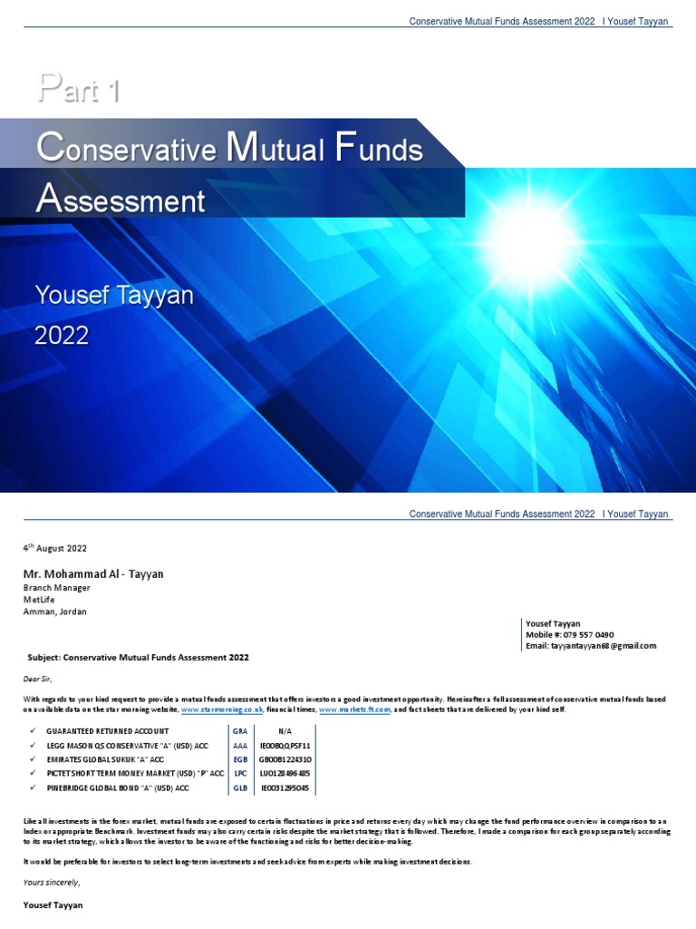 Conservative Mutual Funds Assessment | PDF | Sharpe Ratio | Investment Fund