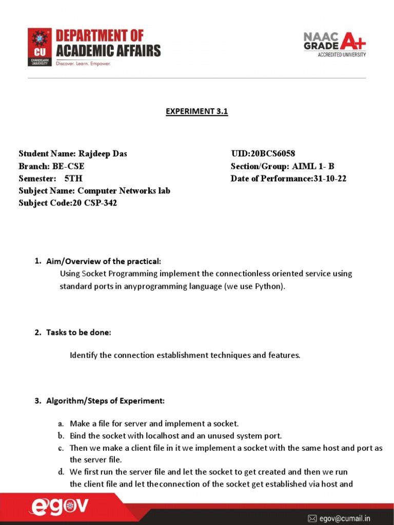 Computer Network Exp 8 20BCS6058 | PDF | Network Socket | Client–Server Model