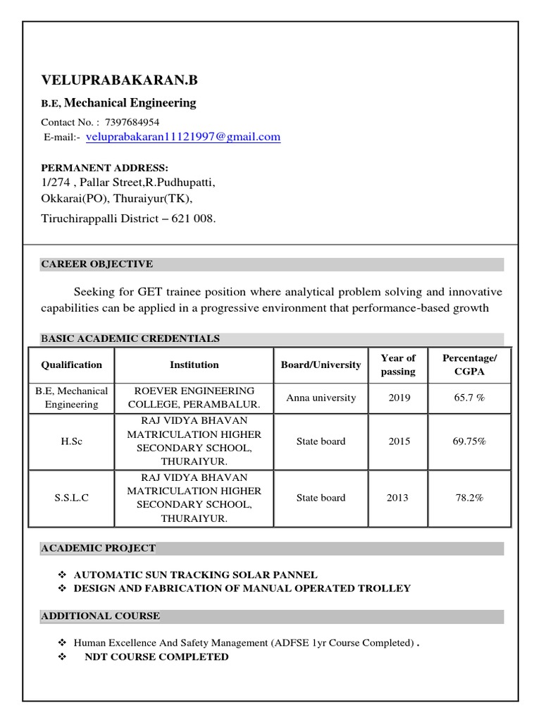 Velu Resume | PDF