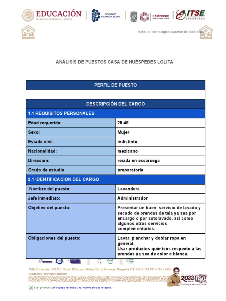 Job Description for a Laundry Attendant Position at Casa de Huespedes ...