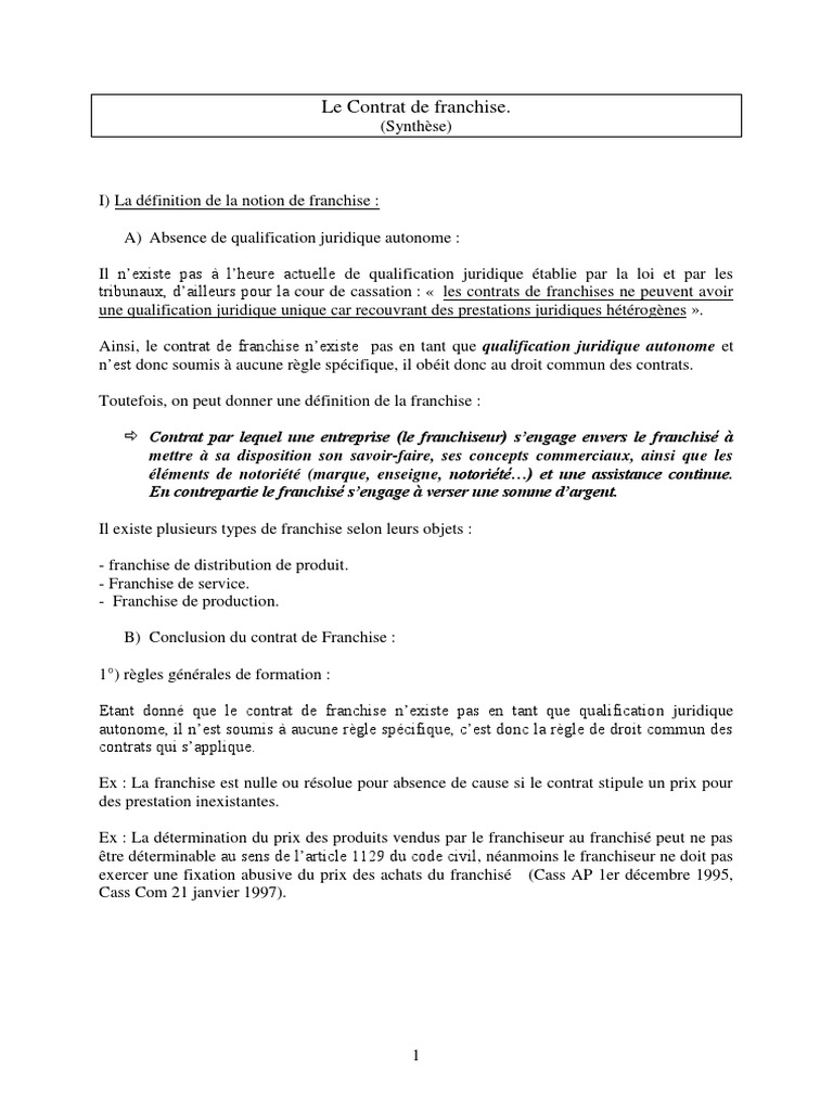 Modèle de contrat de franchise détaillé | PDF | Franchise (réseau ...