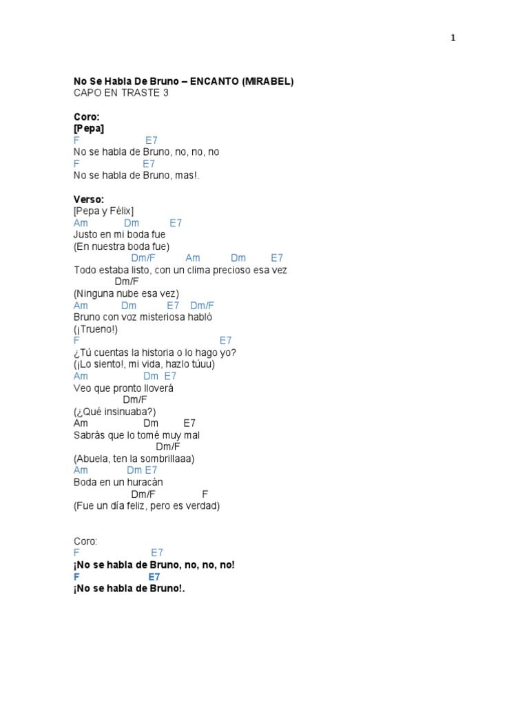 No Se Habla De Bruno: Letra y Acordes | PDF