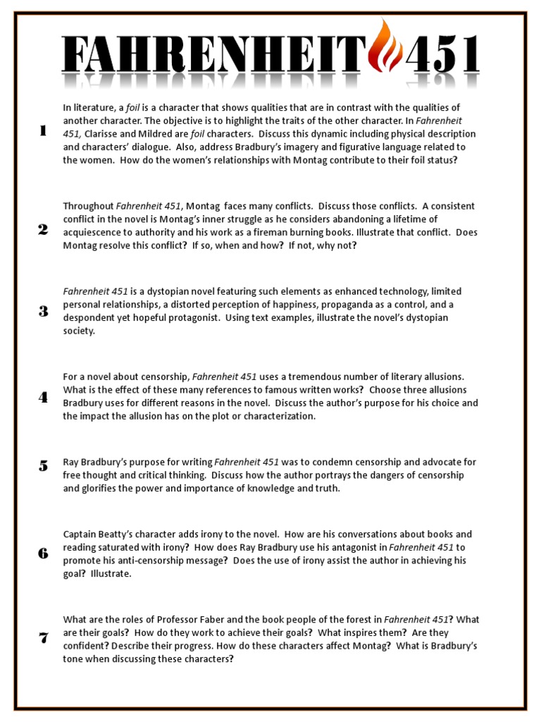 Fahrenheit 451 Final Essay Prompts | PDF