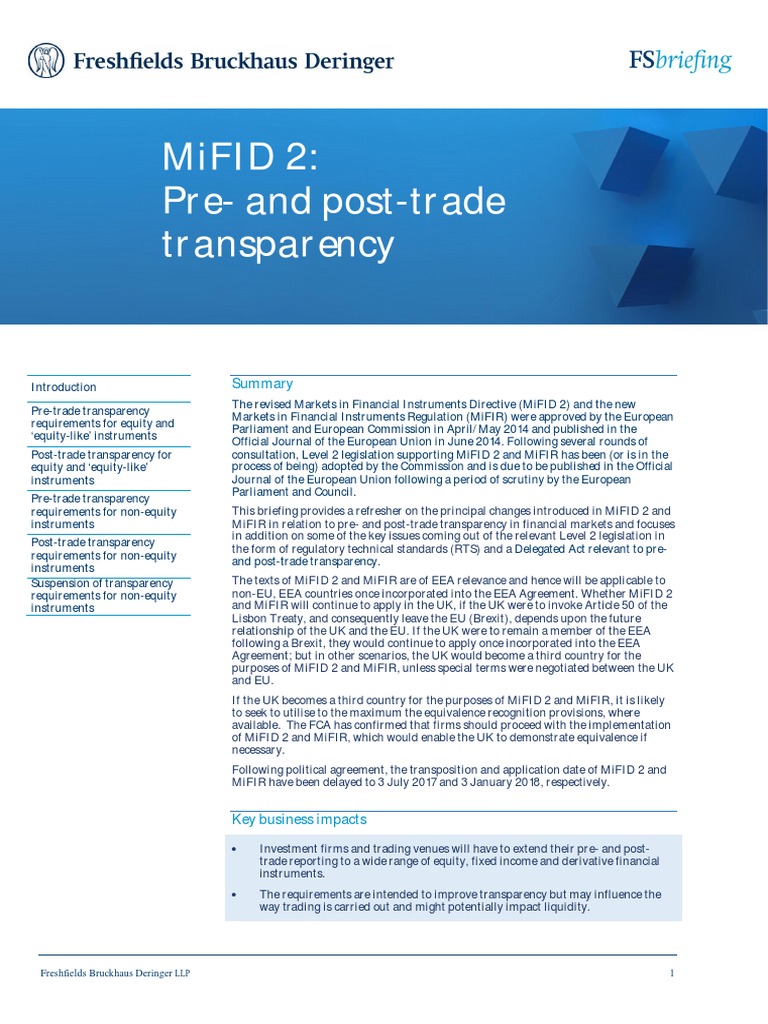 2016oct - Mifid 2 - Pre and Post Trade Transparency | PDF | Derivative ...
