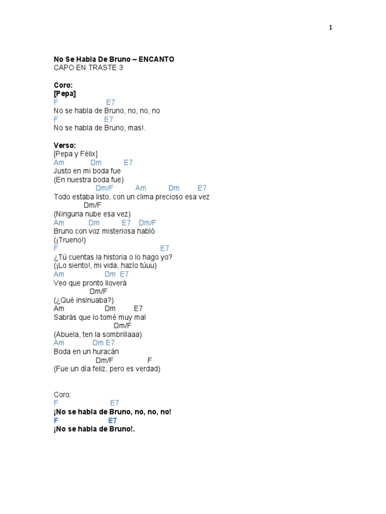 Letra de "No Se Habla De Bruno" | PDF | Artes del Lenguaje y Comunicación