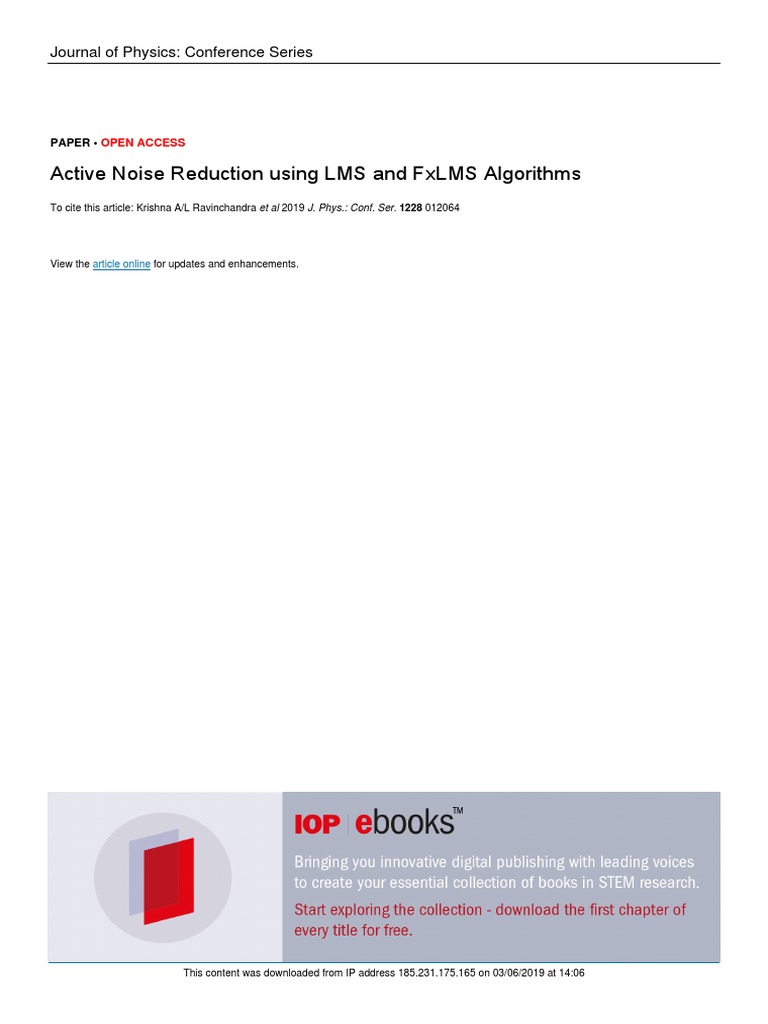 Active Noise Reduction Using Lms And Fxlms Algorit Pdf Electrical Engineering Computer