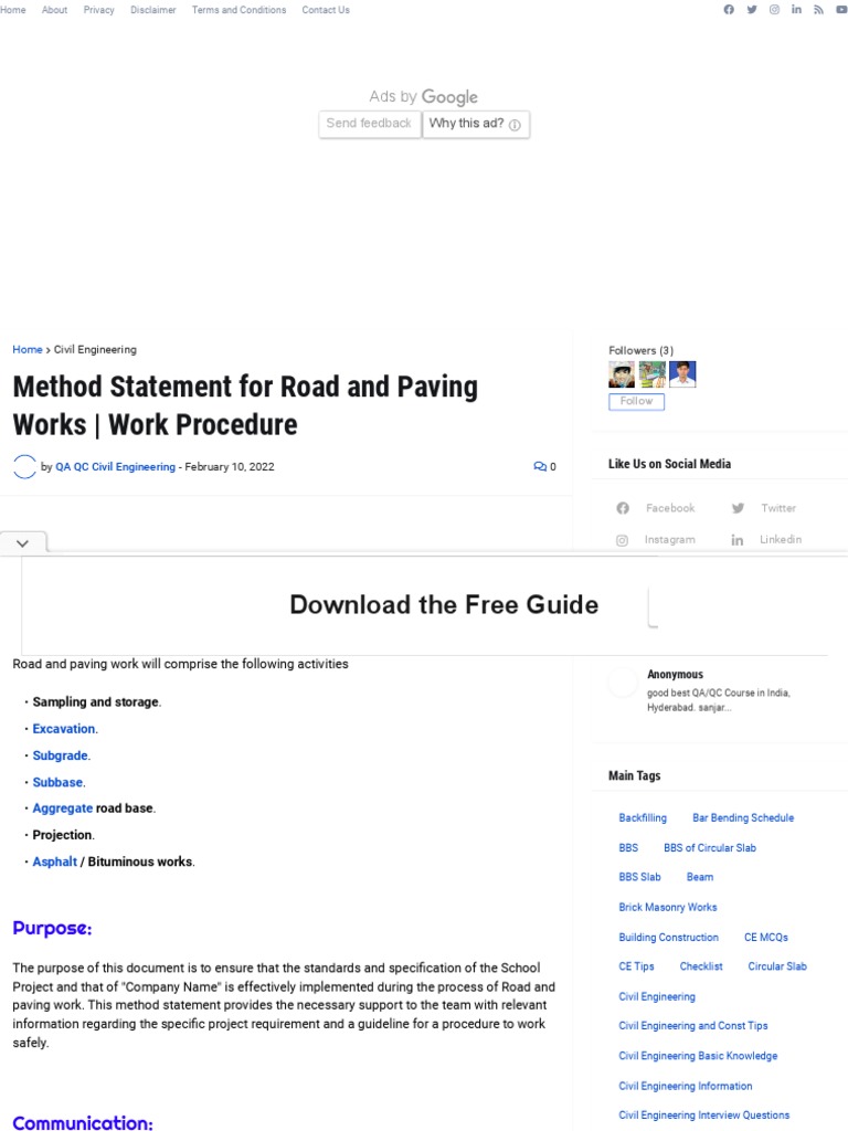 Method Statement For Road and Paving Works - Work Procedure | PDF | Asphalt | Road Surface