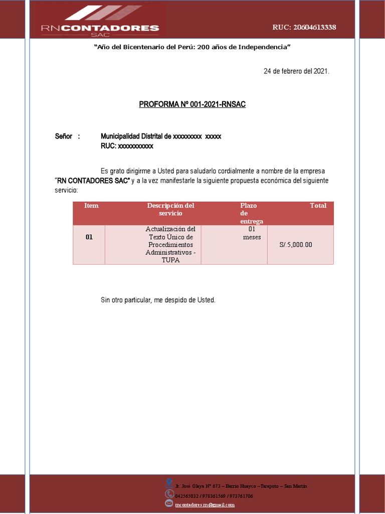 Modelo de Proforma | PDF