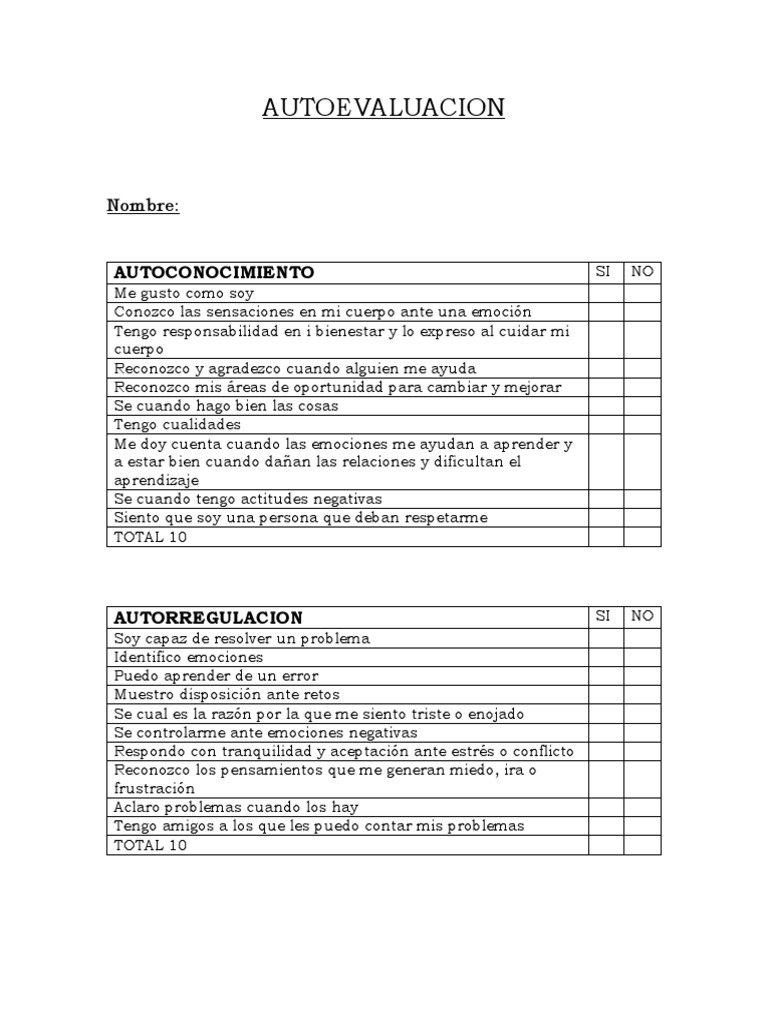 AUTOEVALUACION | PDF | Las emociones | Ciencias del comportamiento