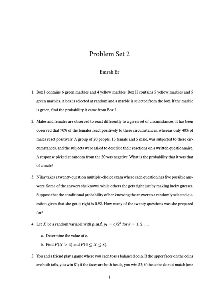 Problem Set 2: Emrah Er | PDF | Probability Density Function ...