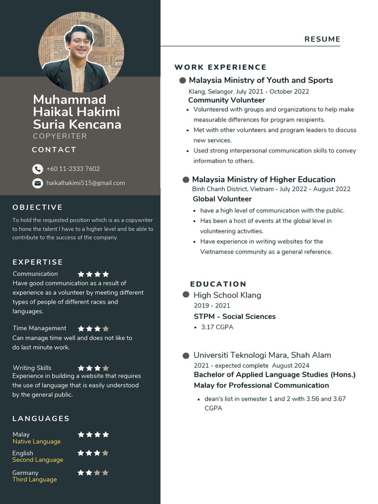 Muhammad Haikal Hakimi (Resume) | PDF | Malaysia | Cognitive Science