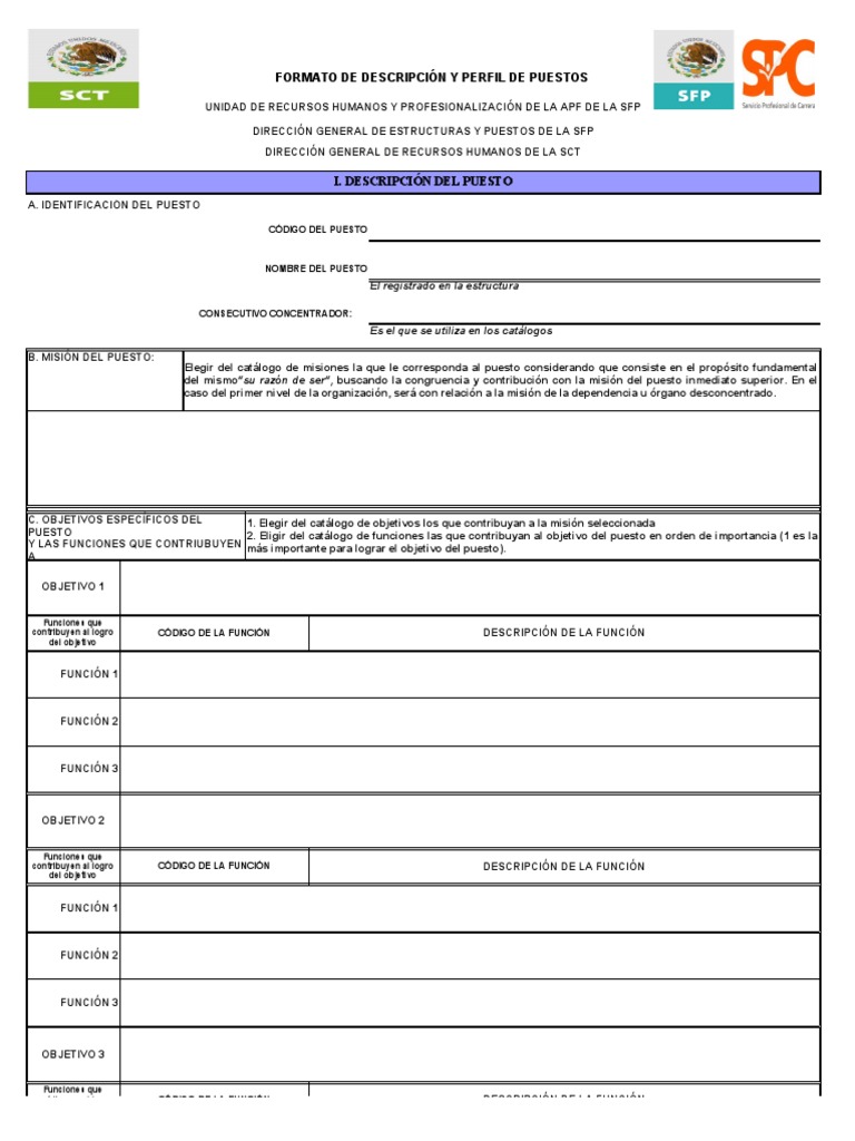 Formato 3. Descripcion Perfil y Valuacion de Puestos de Mandos Medios y Superiores DESCRIPCION Y ...