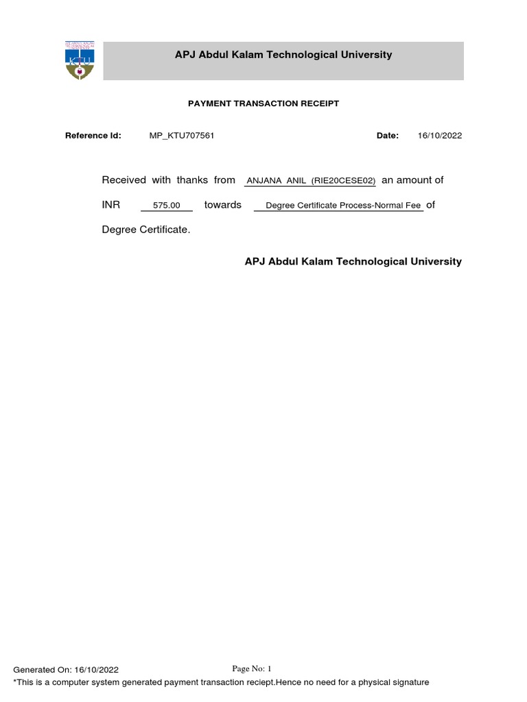 Receipt (Generated On 16-10-2022 09 - 36 PM) | PDF | Finance & Money ...