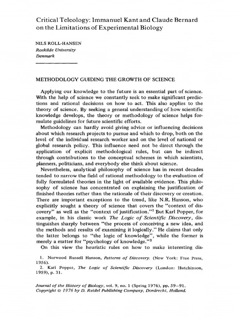 1976 - Roll-Hansen - Critical Teleology Immanuel Kant and Claude ... 1976 - Roll-Hansen - Critical Teleology Immanuel Kant and Claude ...
