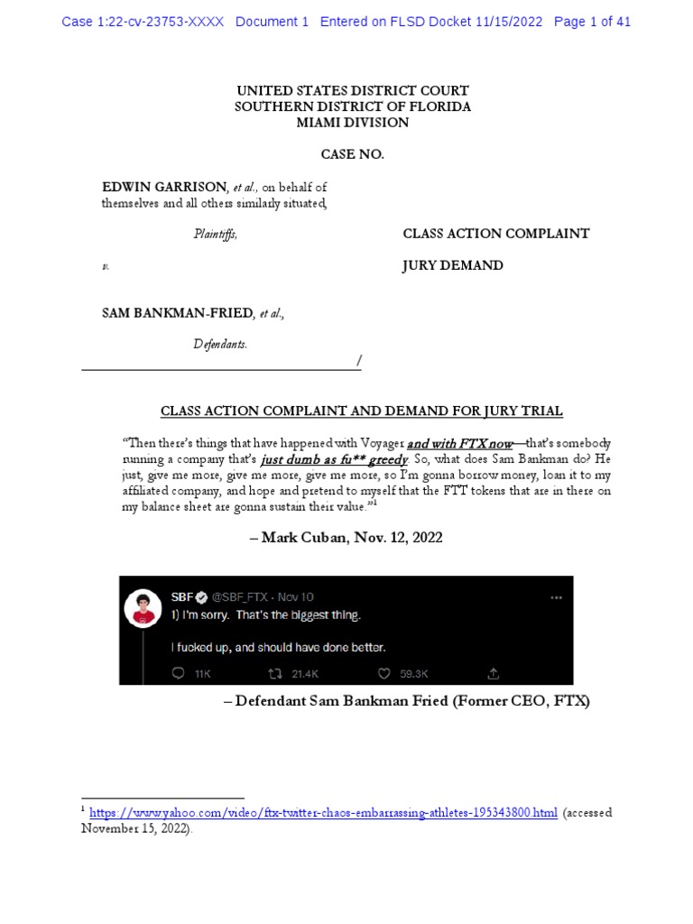 D.E. 1 - FTX Class Action Complaint and Demand For Jury Trial | PDF ...