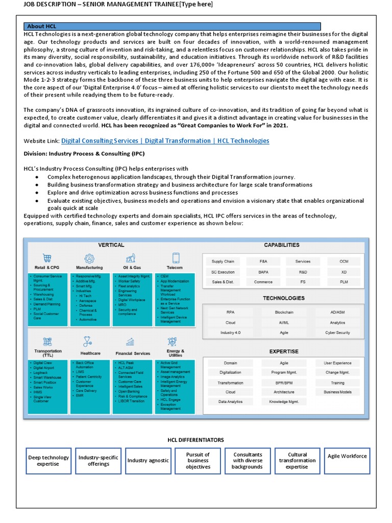 Senior Management Trainee Role at HCL | PDF | Consultant | Expert
