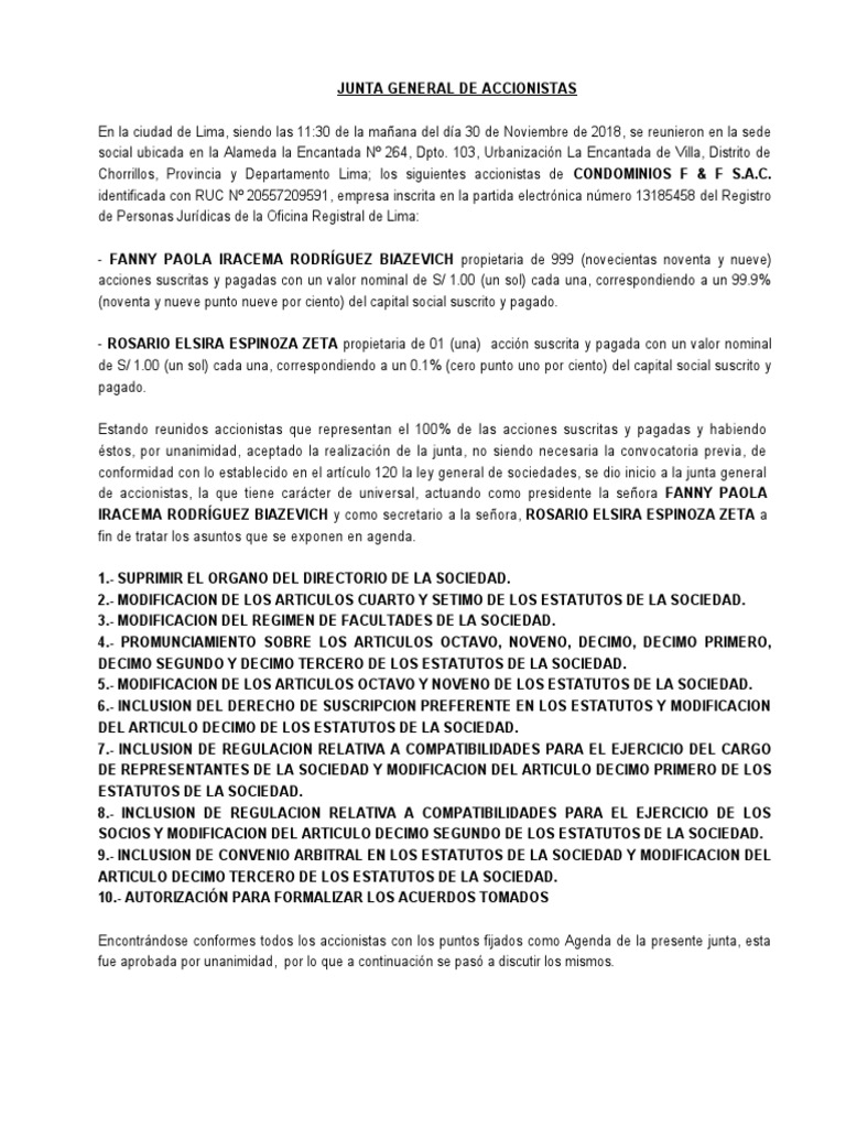 Acta 3 - Modificacion de Estatutos | PDF | Ley procesal | Arrendamiento