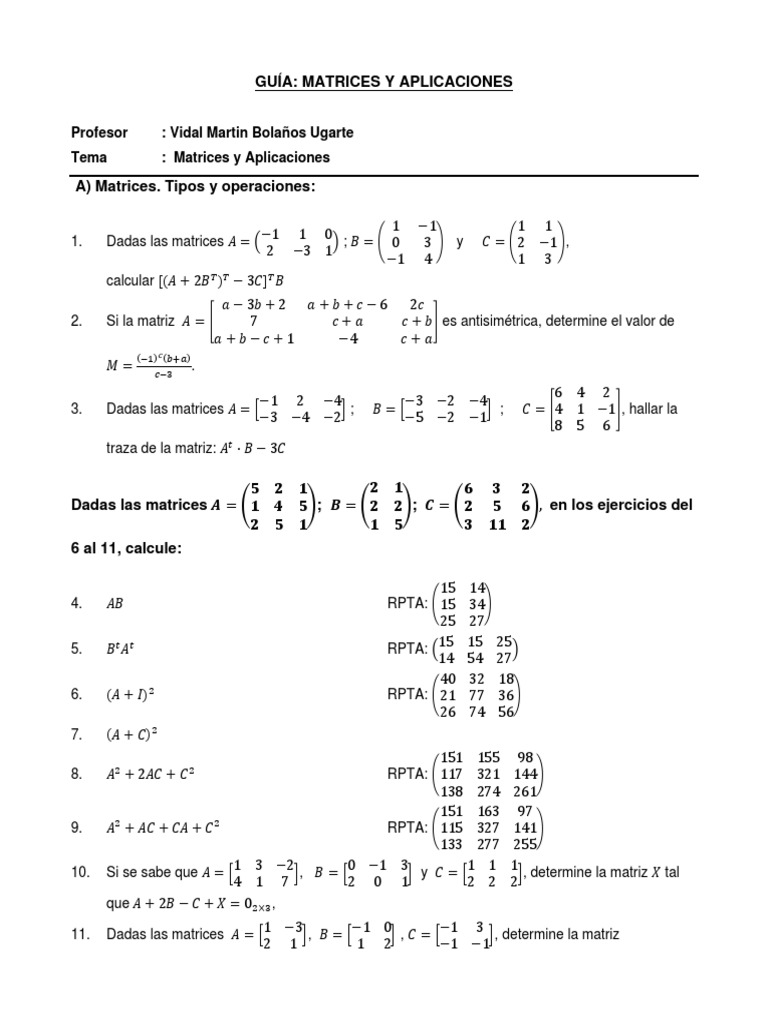 Guia Matrices Pdf Matriz Matemáticas Coche