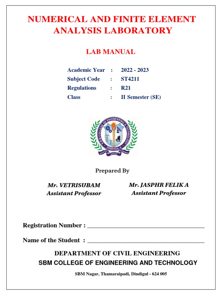 Finite Element Analysis Lab Manual | PDF | Finite Element Method ...