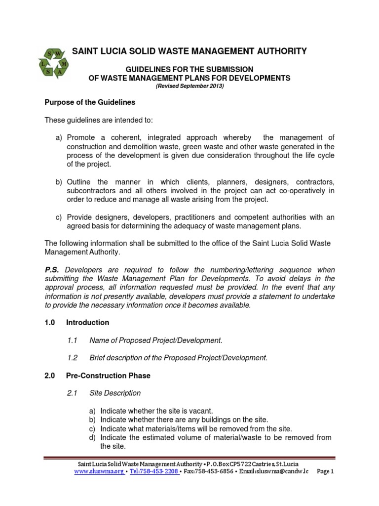 Waste Management Plans For Developments Rev Sep2013 | PDF | Waste ...