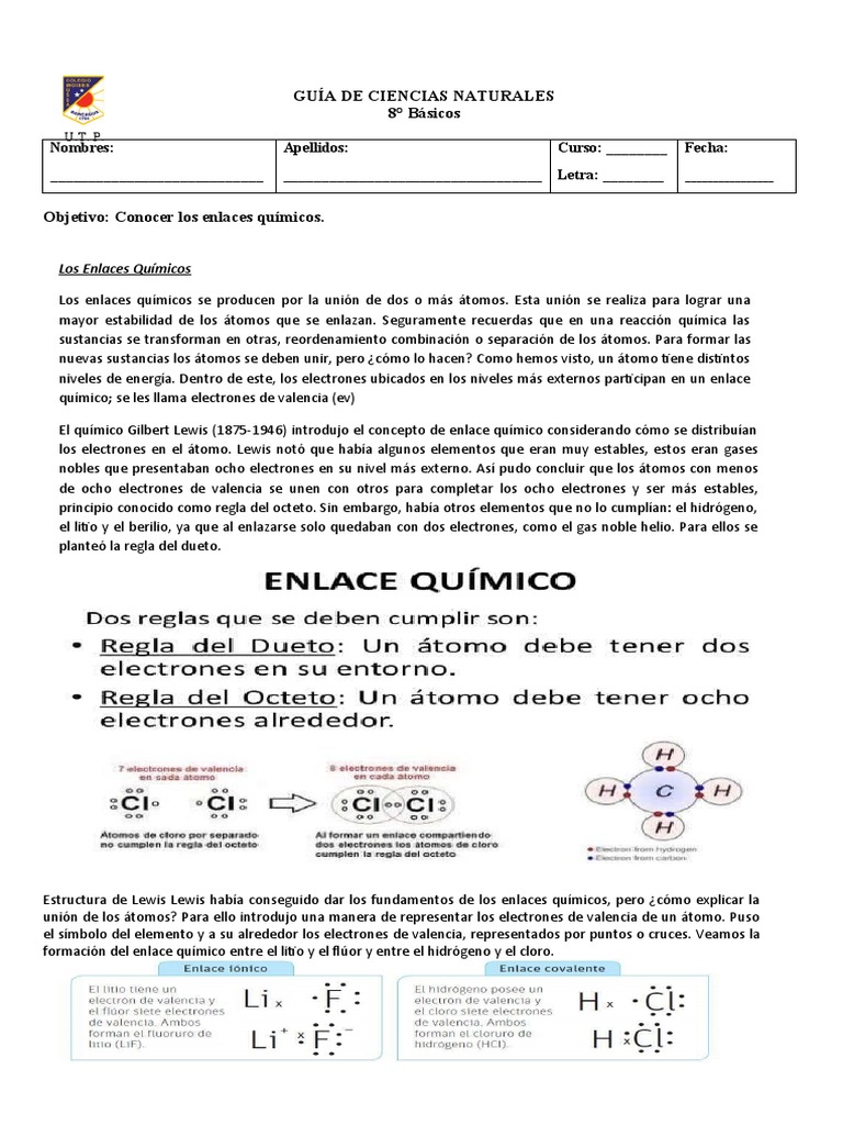 GUIA 8° Enlaces Quimicos | PDF | Enlace covalente | Enlace químico