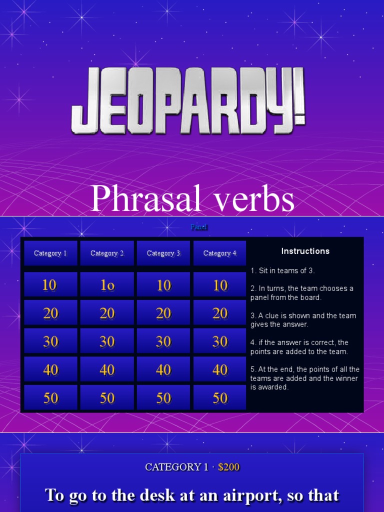 Jeopardy - Phrasal Verbs-1 | PDF